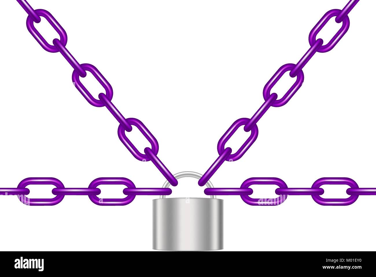 Purple chains locked by padlock in silver design on white background ...