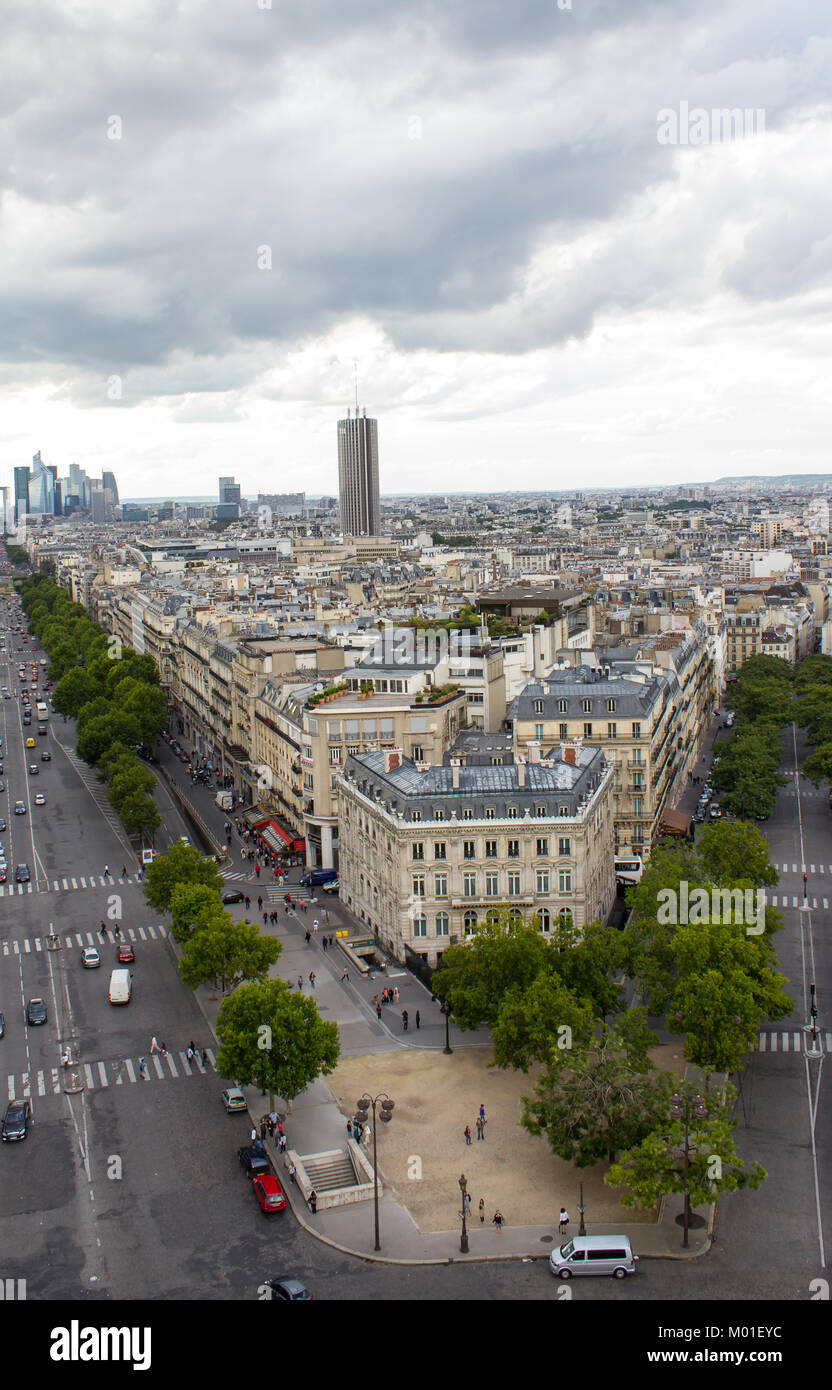 Paris, France - July 24, 2011: Top view of Paris from Arc De Triomphe ...
