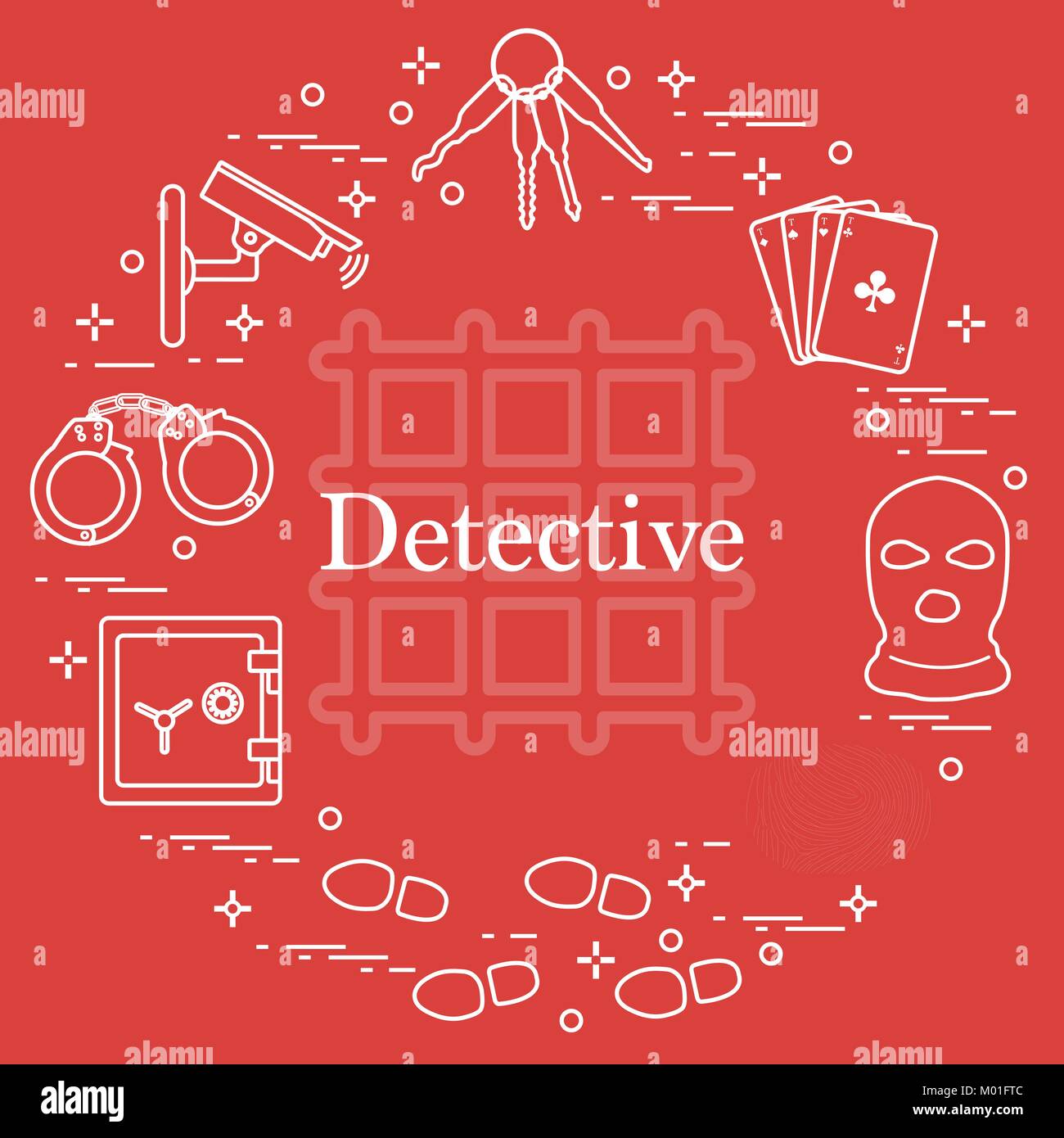 Criminal and detective elements. Crime, law and justice vector icons ...