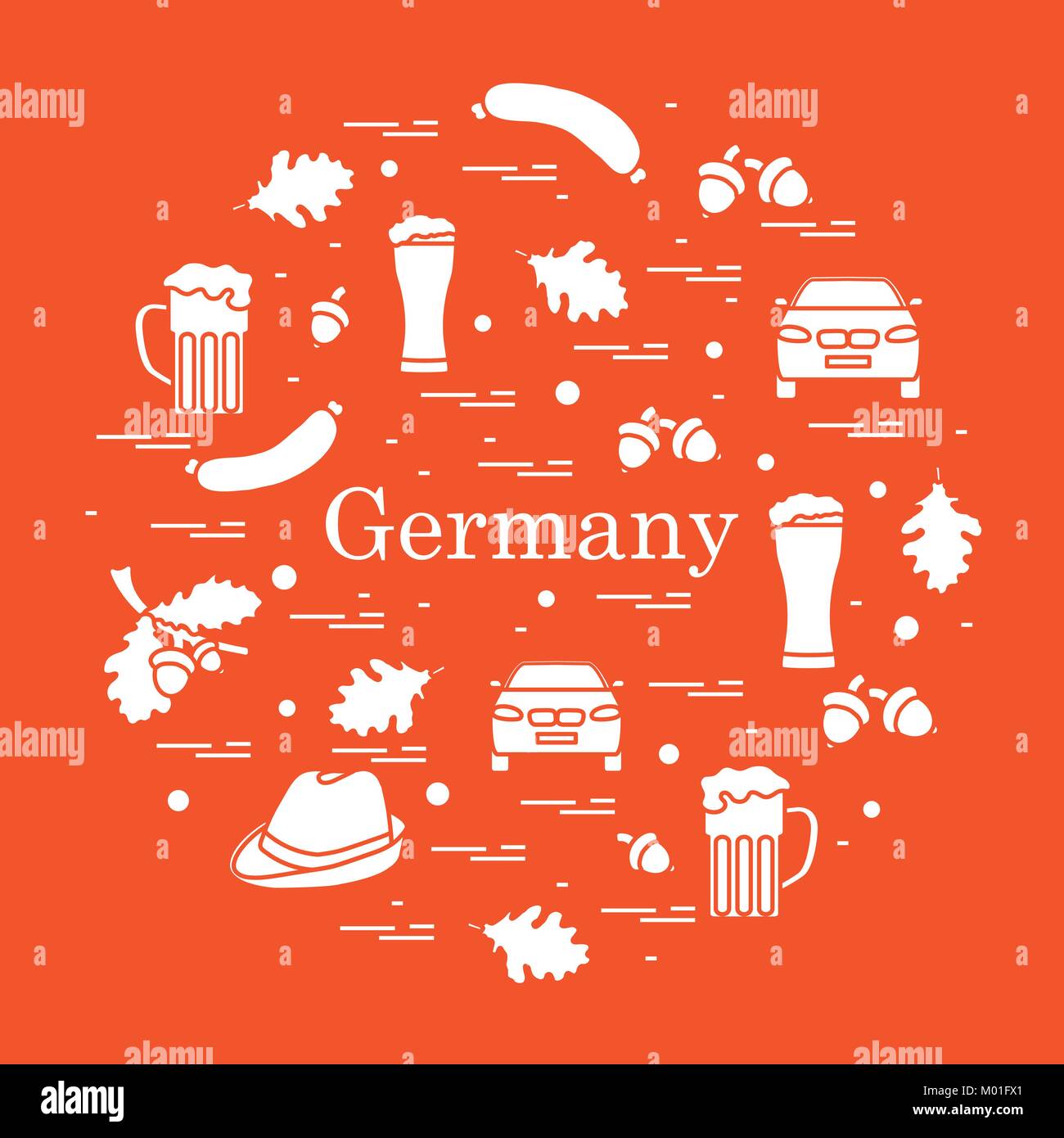 Vector illustration with various symbols of Germany arranged in a ...