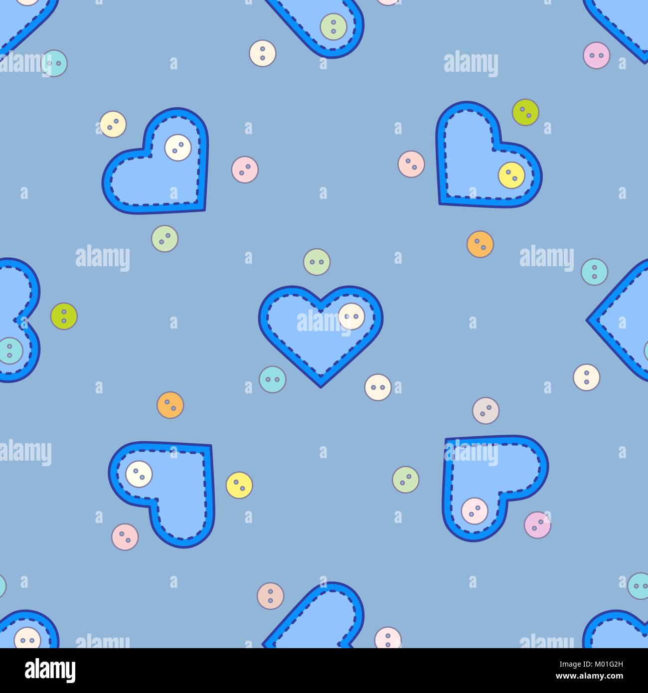 Cute seamless pattern with needle cases in shape of hearts and buttons ...
