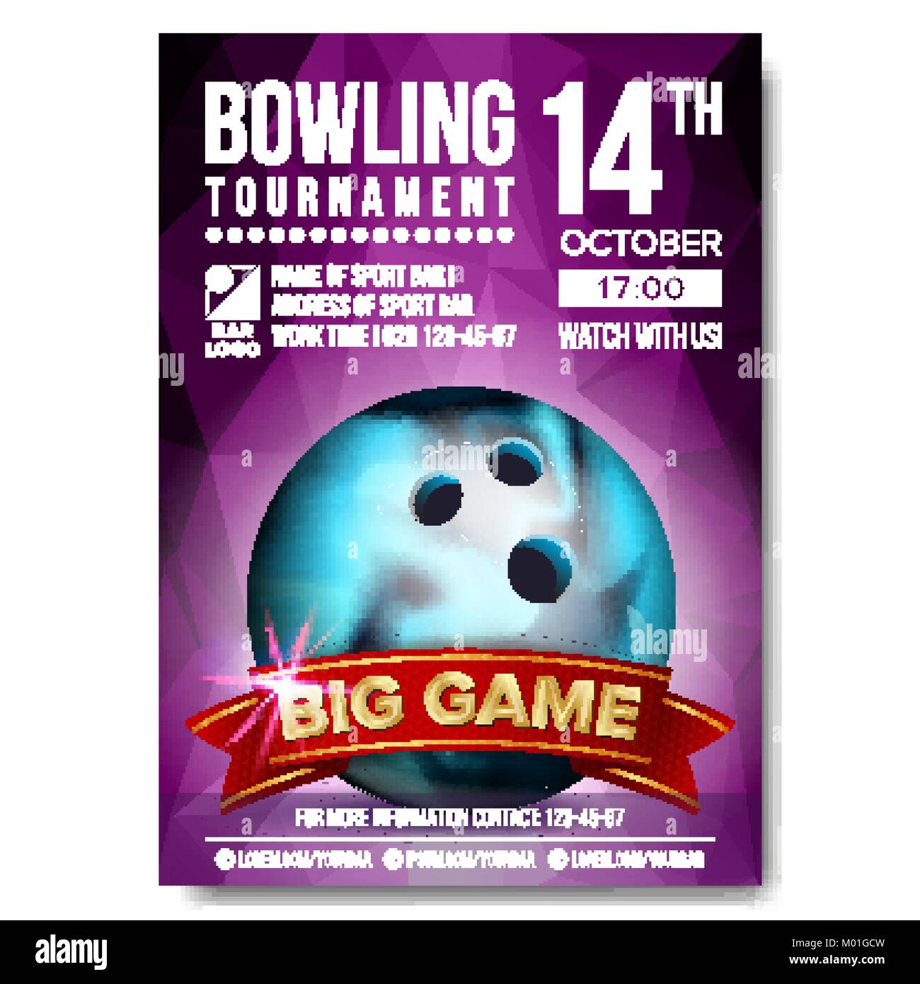 Bowling Poster Vector. Bowling Ball. Vertical Design For Sport Bar ...