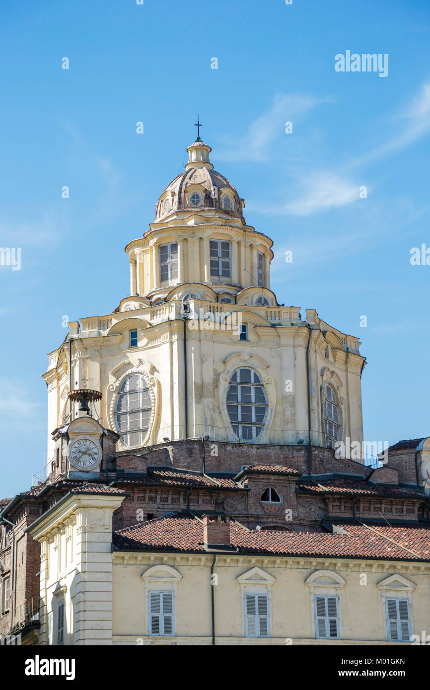Turin, Italy: historical Dome of Turin with religious symbol of Sindone ...