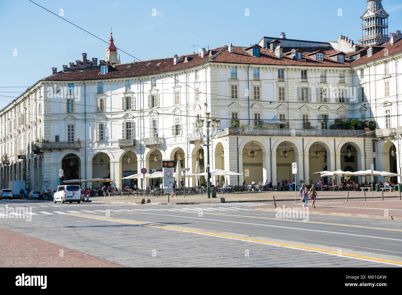 Turin, Italy: historical square of Piazza Vittorio Veneto with typical ...