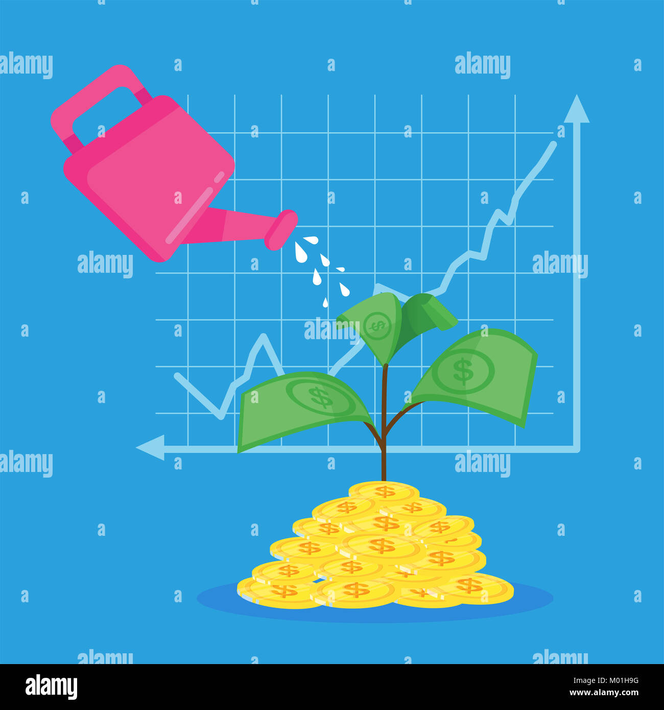 Growing money tree with graph flat vector graphic background about ...