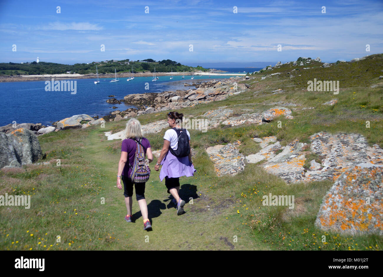 Two Women Walking on Gugh Towards (The Bar) a Sand & Shingle Beach ...
