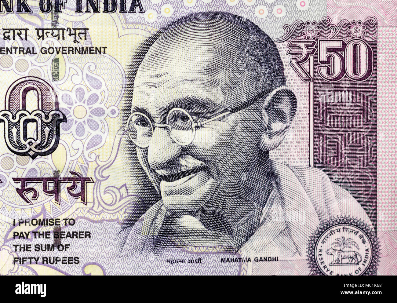Biella, Italy - October 29, 2017. Banknote with Mahatma Gandhi portrait ...