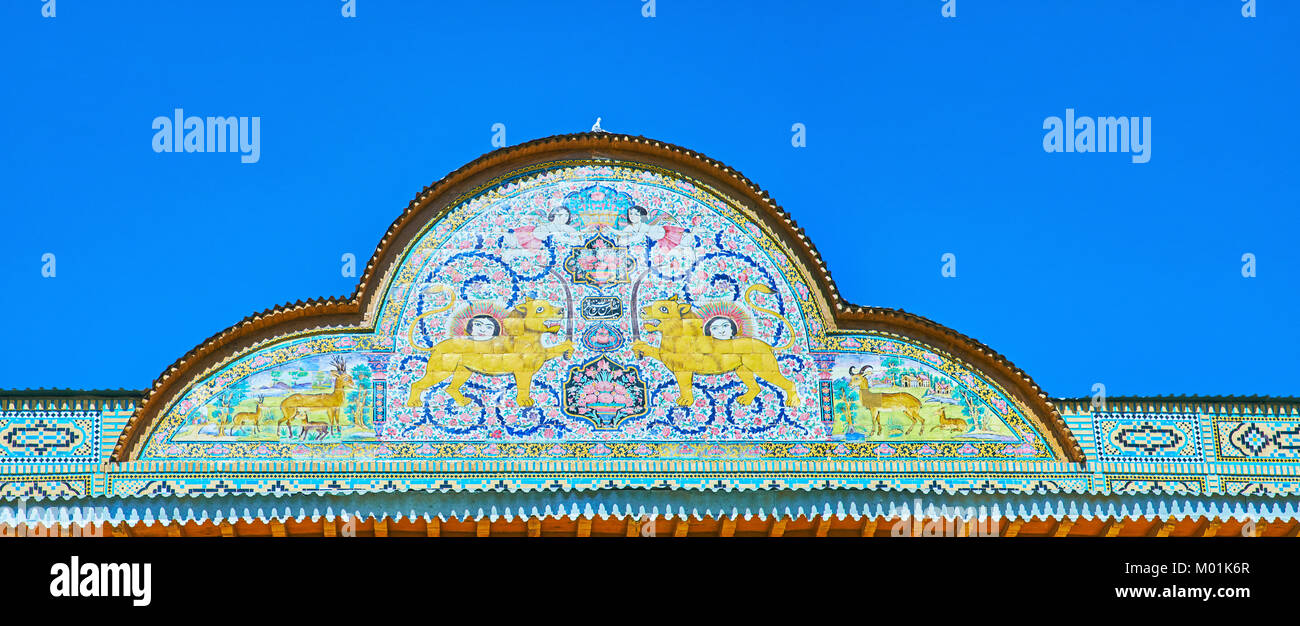 SHIRAZ, IRAN - OCTOBER 12, 2017: The pediment of Qavam House in ...