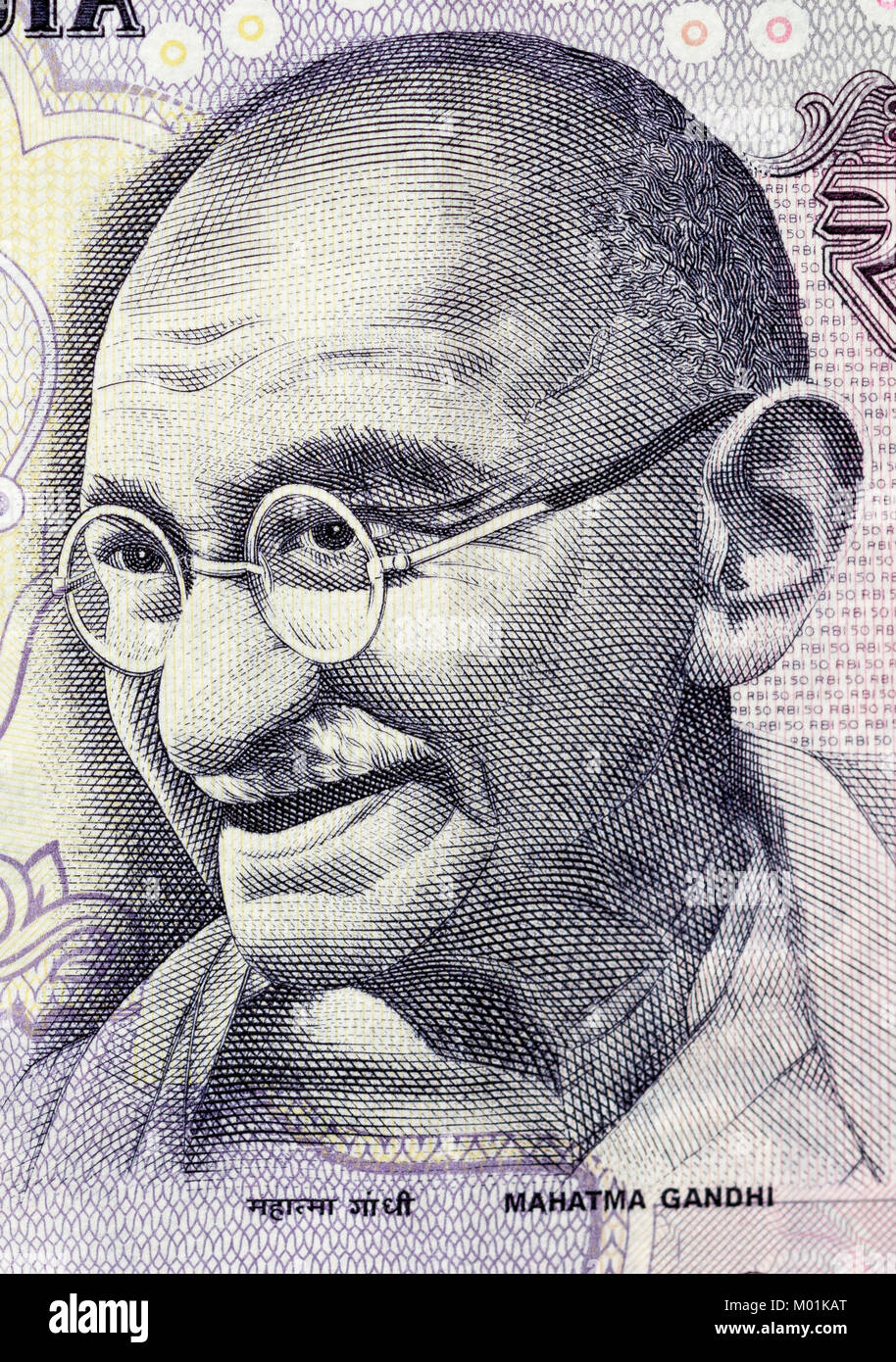 Biella, Italy - October 29, 2017. Banknote with Mahatma Gandhi portrait ...