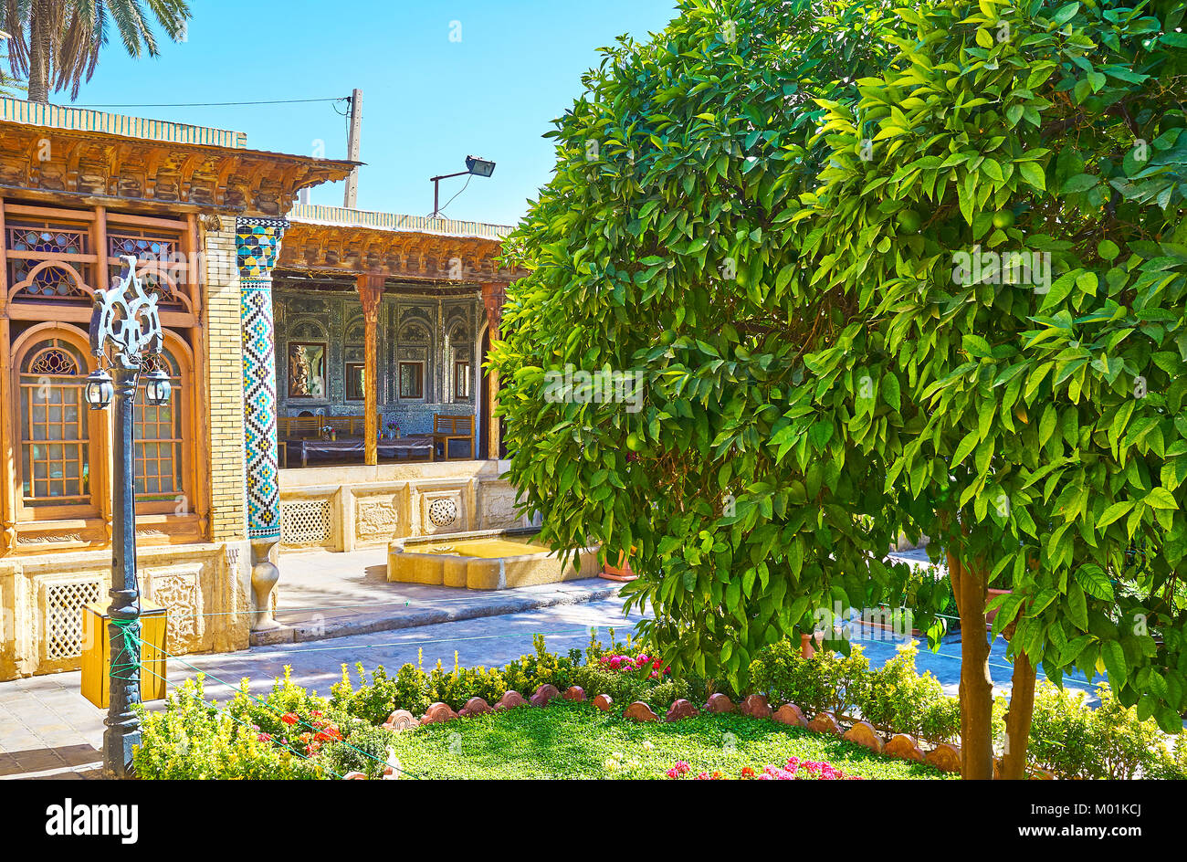 SHIRAZ, IRAN - OCTOBER 12, 2017: The scenic garden of Zinat Ol-Molk ...