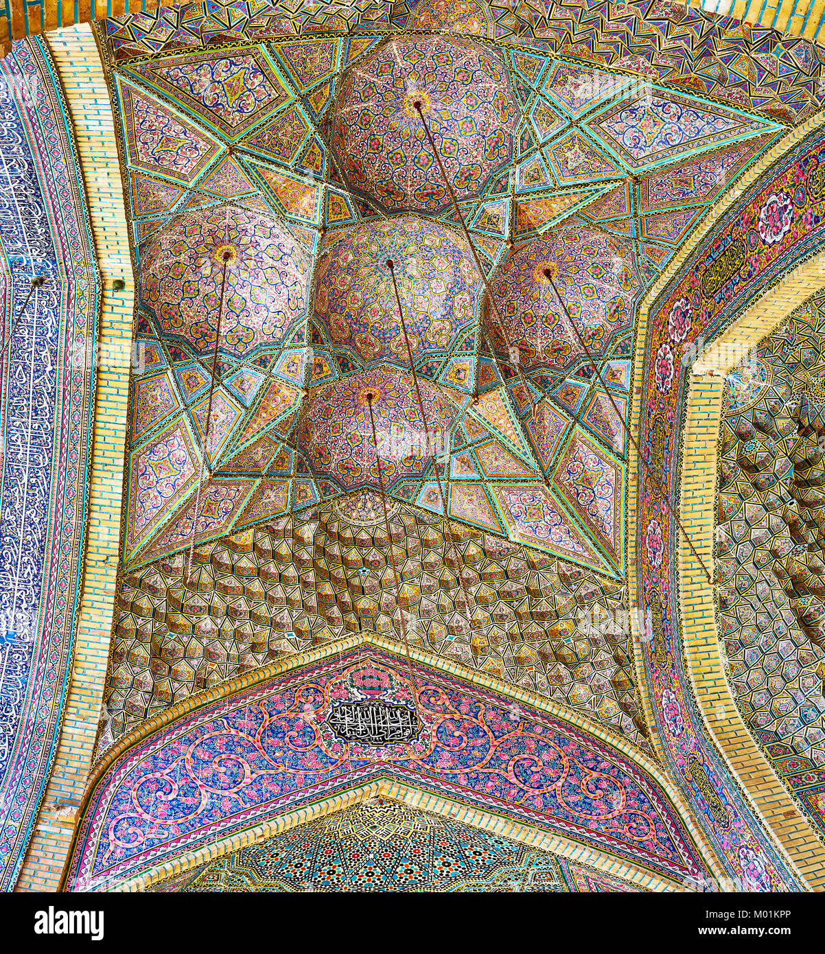 SHIRAZ, IRAN - OCTOBER 12, 2017: The vault of summer prayer hall of the ...