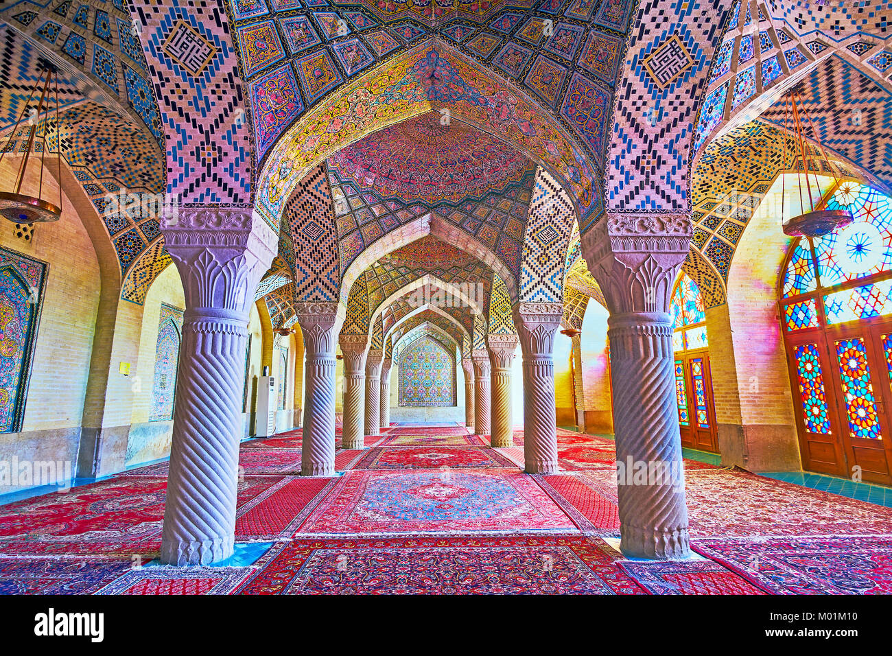 SHIRAZ, IRAN - OCTOBER 12, 2017: The Pink mosque is famous for its ...