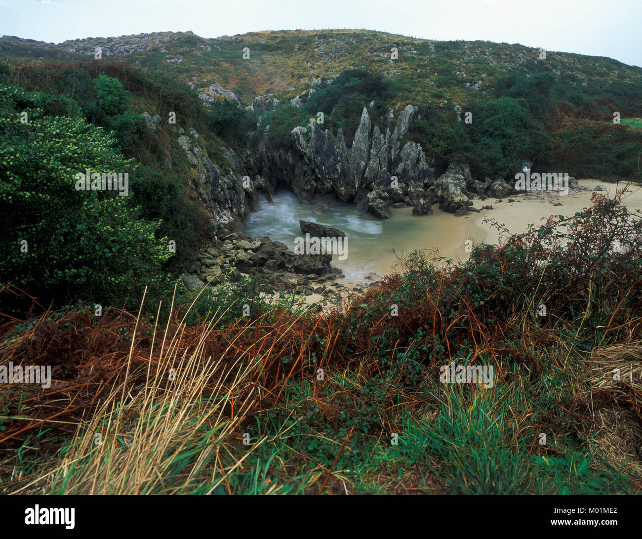 Gulpiyuri beach, Costa Oriental Mar Cantábrico ASTURIAS Stock Photo - Alamy