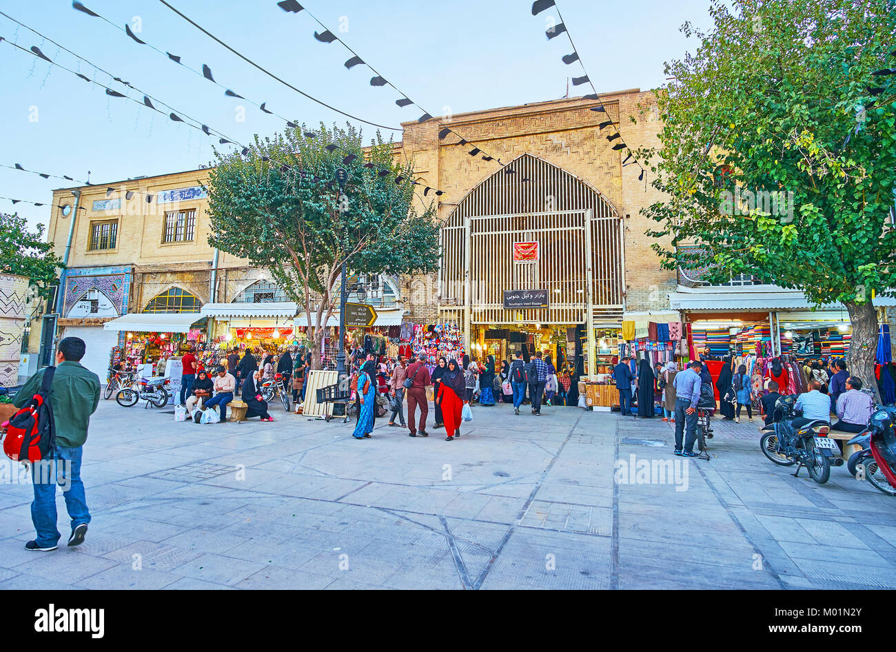 SHIRAZ, IRAN - OCTOBER 12, 2017: Zand pedestrian street is busy and ...