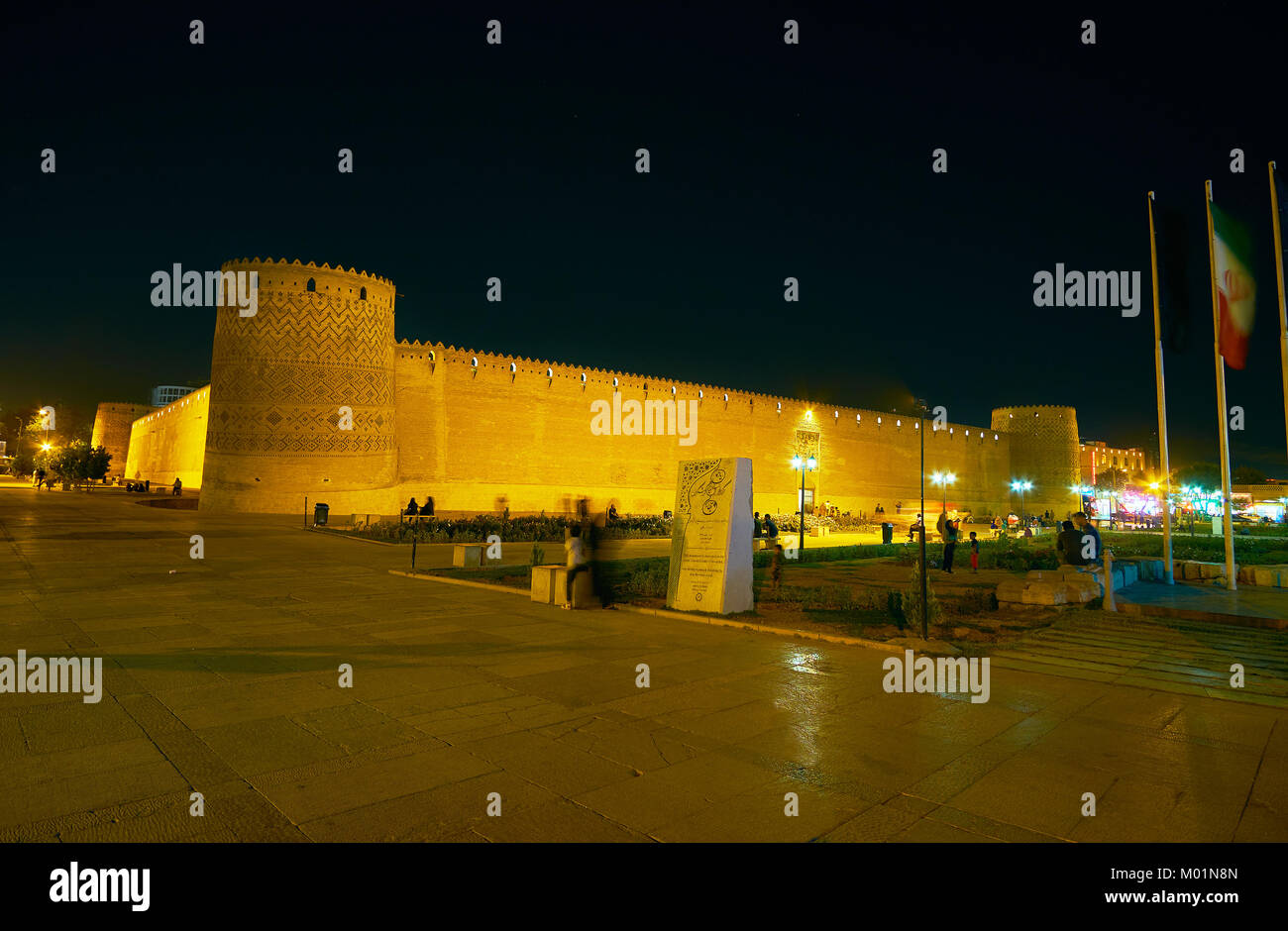 SHIRAZ, IRAN - OCTOBER 12, 2017: The evening view of Karim Khan citadel ...