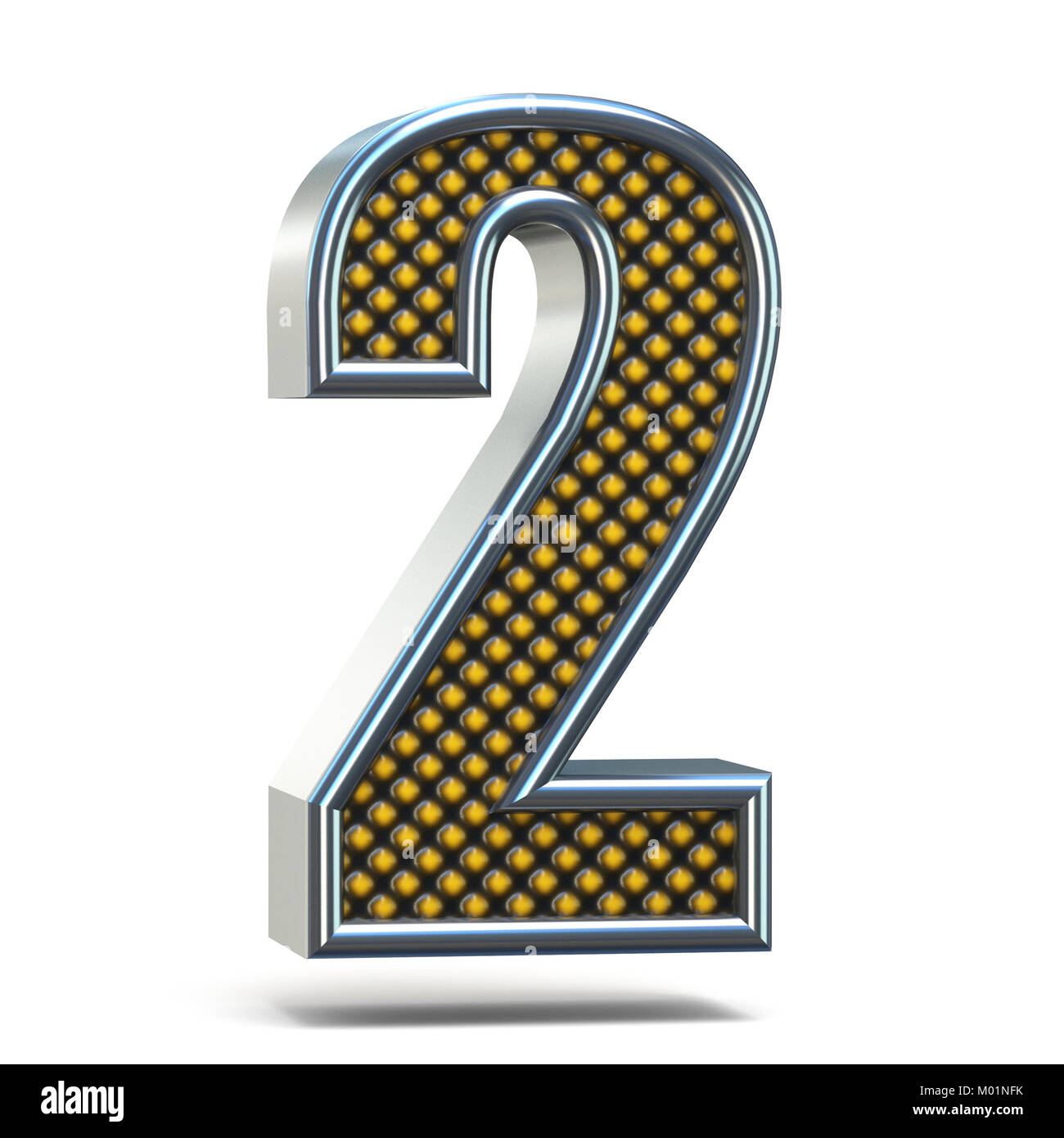 Chrome metal orange dotted font Number TWO 2 3D render illustration ...