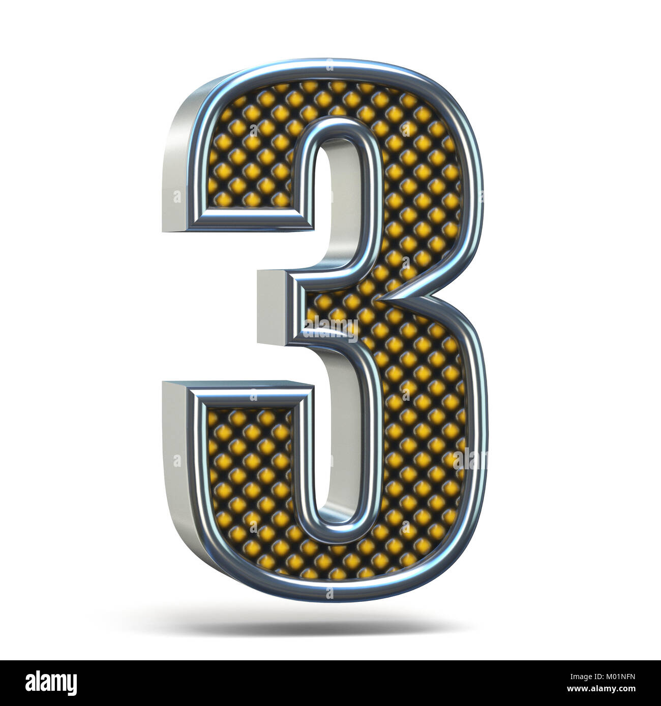Chrome metal orange dotted font Number THREE 3 3D render illustration ...
