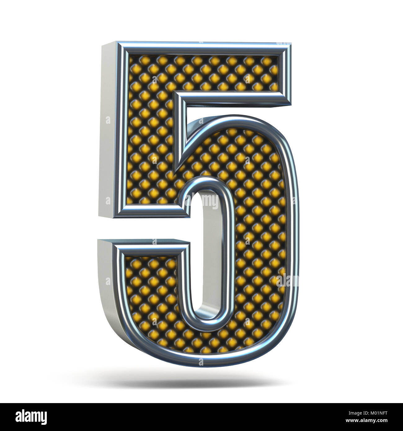 Chrome metal orange dotted font Number FIVE 5 3D render illustration ...