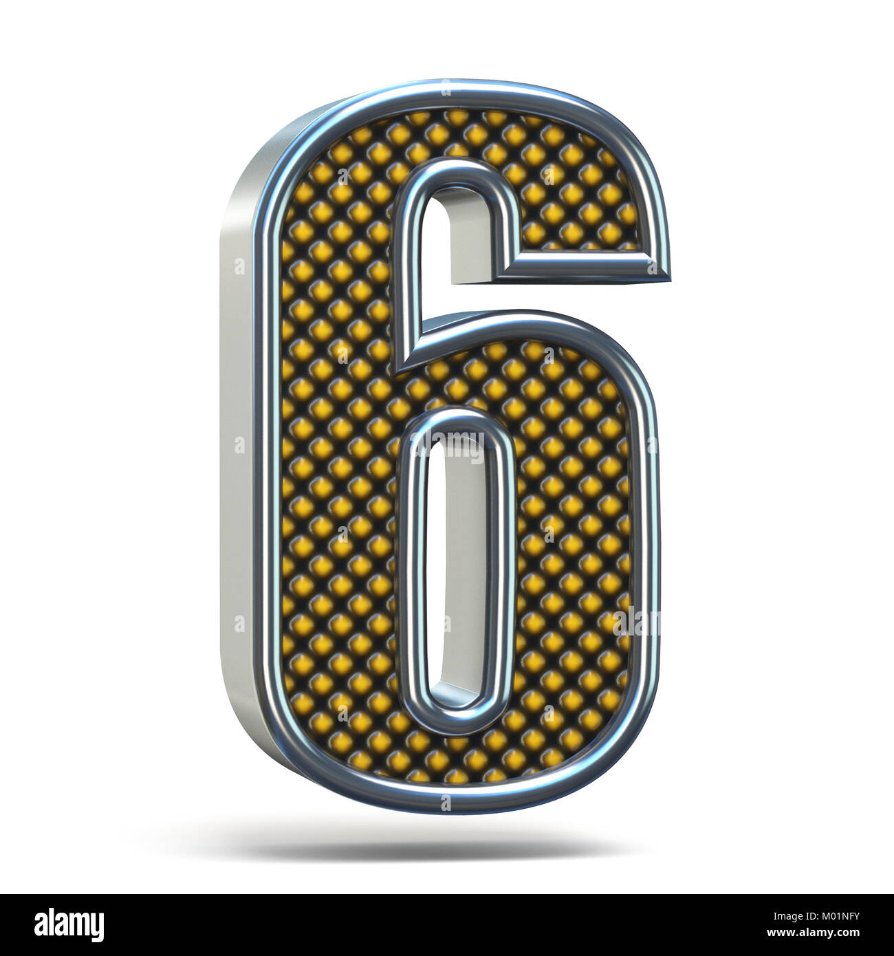Chrome metal orange dotted font Number SIX 6 3D render illustration ...