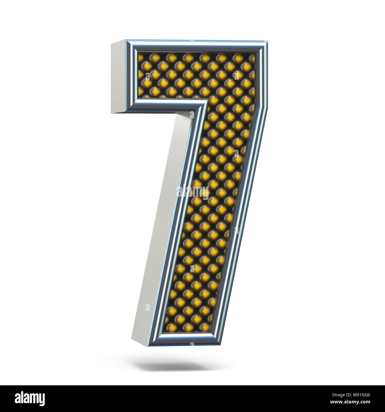 Chrome metal orange dotted font Number SEVEN 7 3D render illustration ...