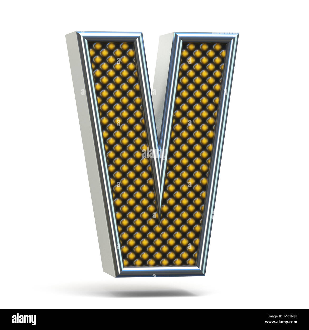 Chrome metal orange dotted font Letter V 3D render illustration ...