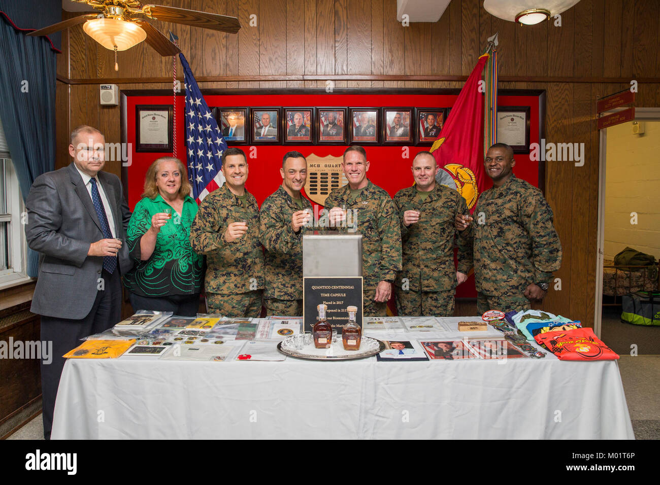 Senior leadership of Marine Corps Base Quantico (MCBQ) makes a toast to ...