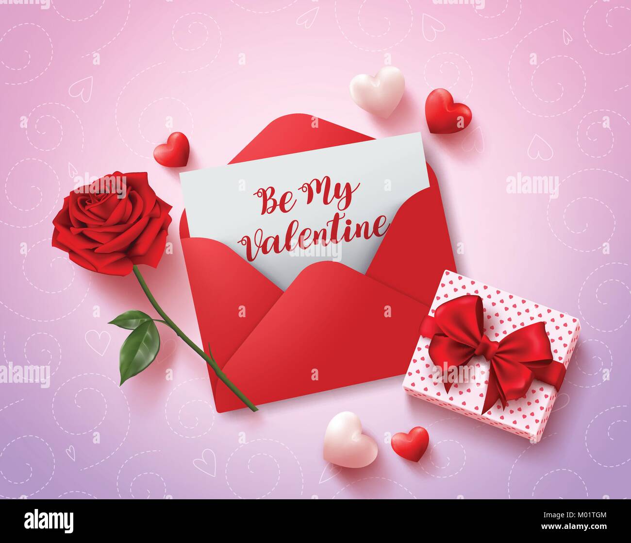 Be my valentines greeting card vector design with red love letter, rose ...