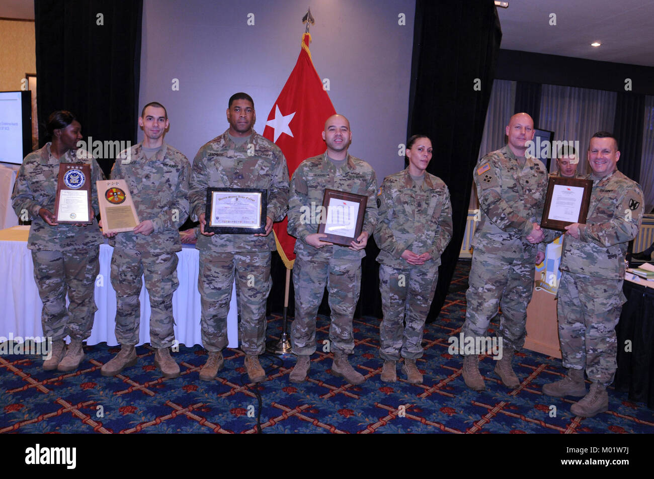 Maj. Gen. Steven A. Shapiro, commanding general, 21st Theater Sustainment Command, presents the ...