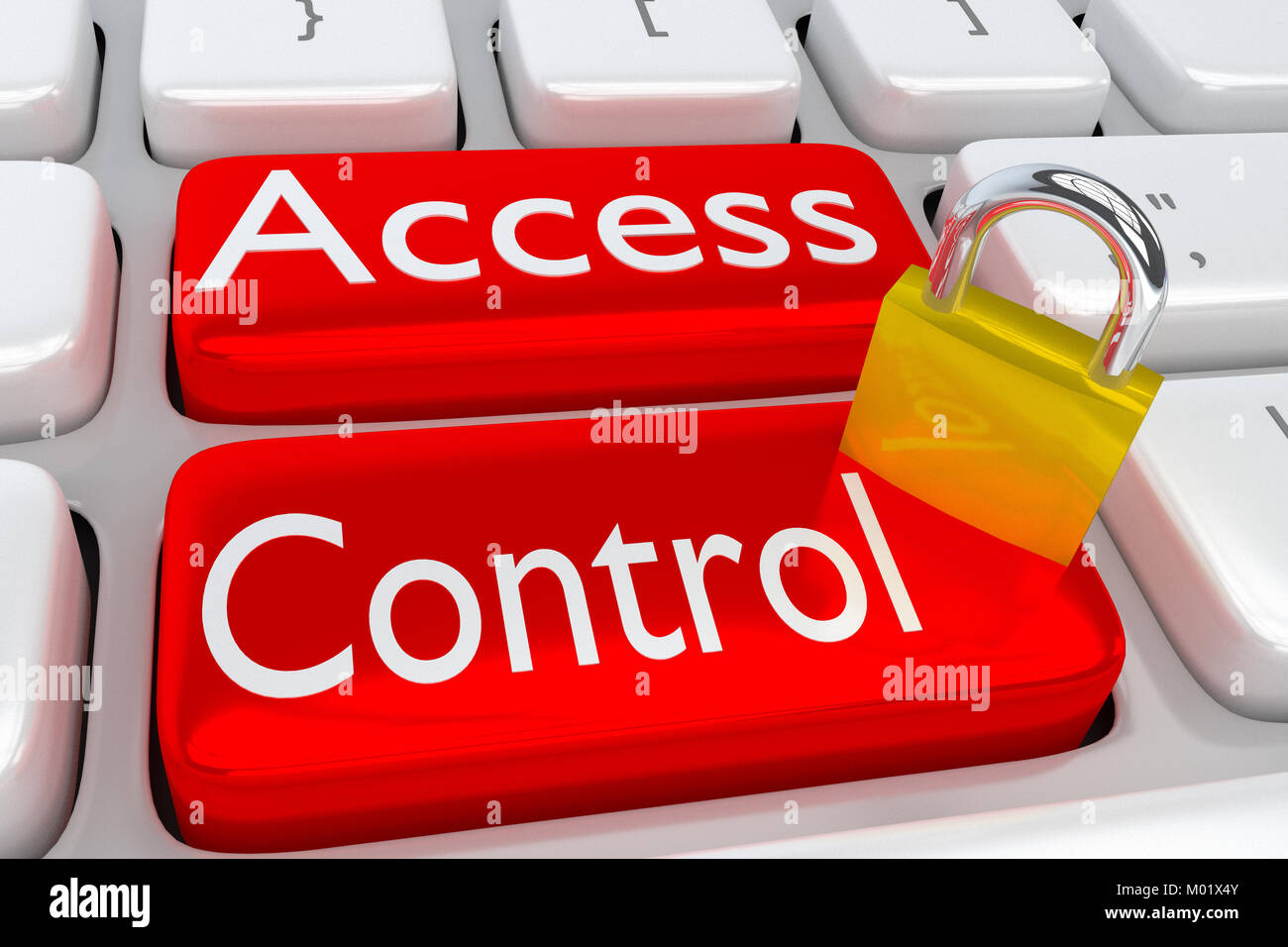 3D illustration of computer keyboard with the print Access Control on two adjacent red buttons ...