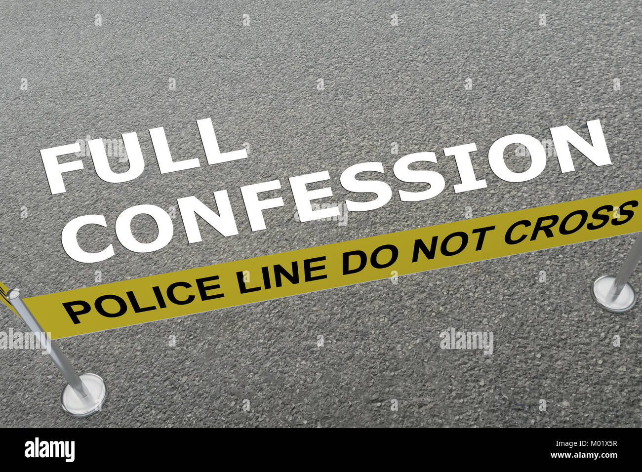 3D illustration of FULL CONFESSION title on the ground in a police ...