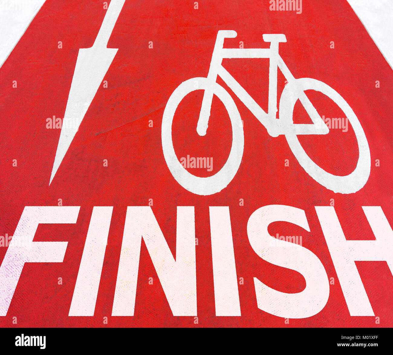Finish White graphic signs of arrow with bicycle symbol on a red bike ...