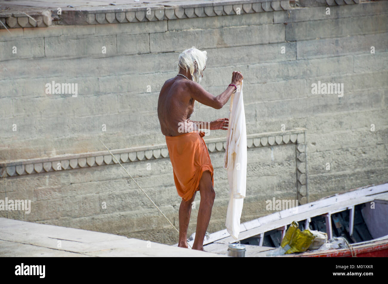 Washing on the river of Ganges in Varanasi India Stock Photo - Alamy