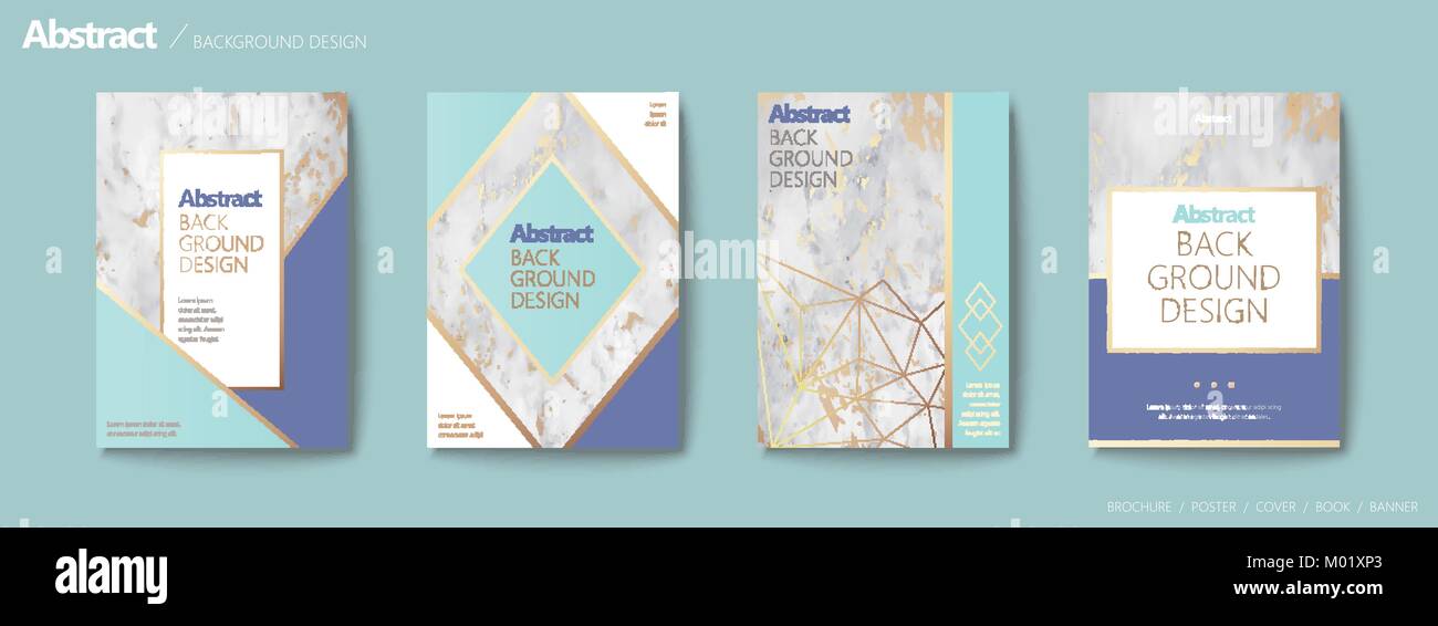 Graceful brochure set, geometric shape with golden line and marble ...