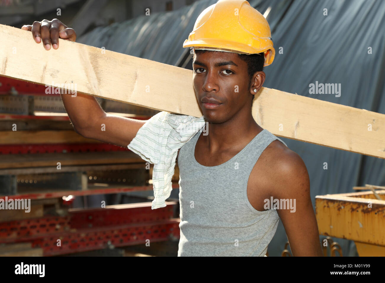 young black man working in construction site Stock Photo - Alamy