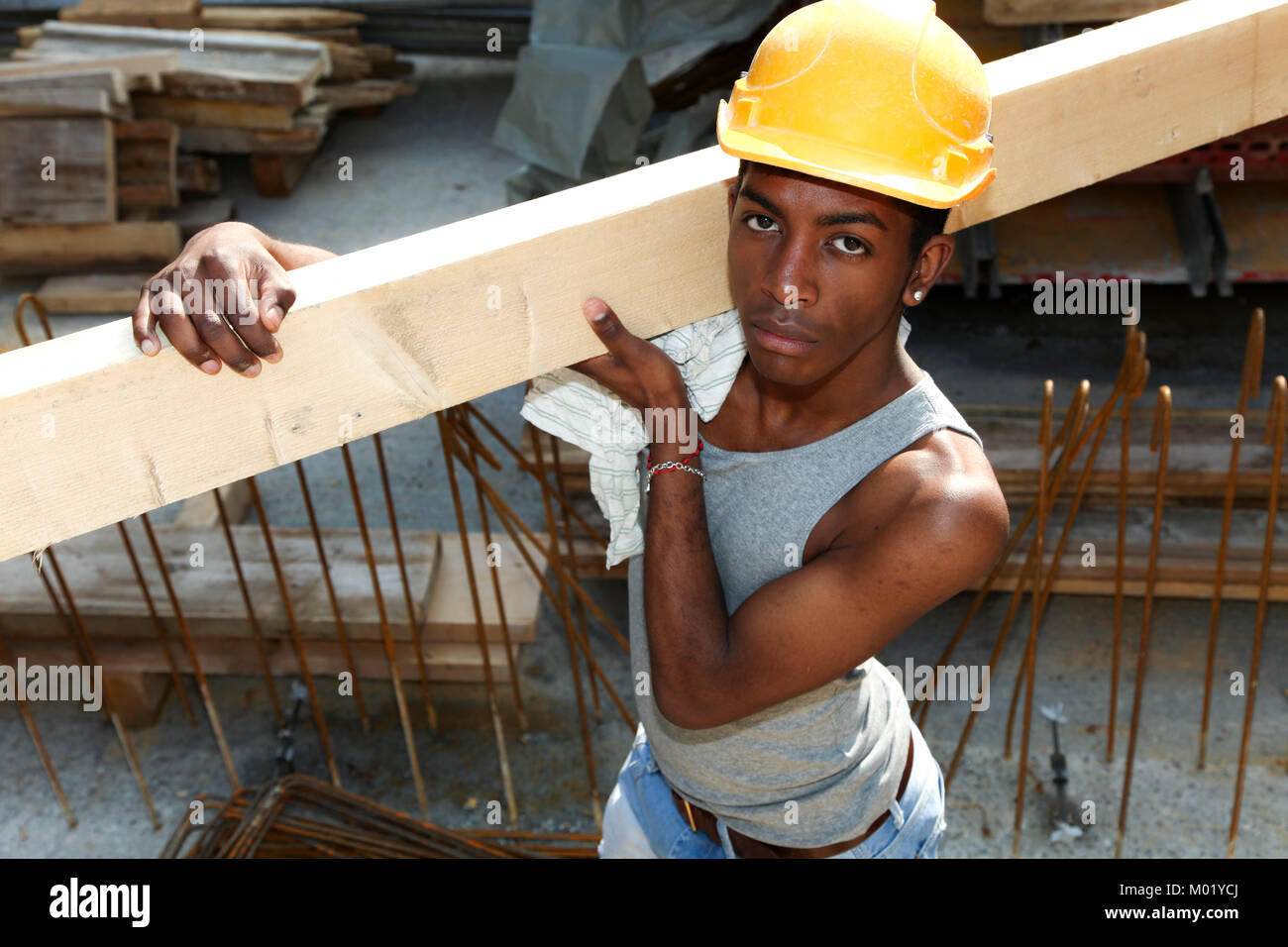 young black man working in construction site Stock Photo - Alamy