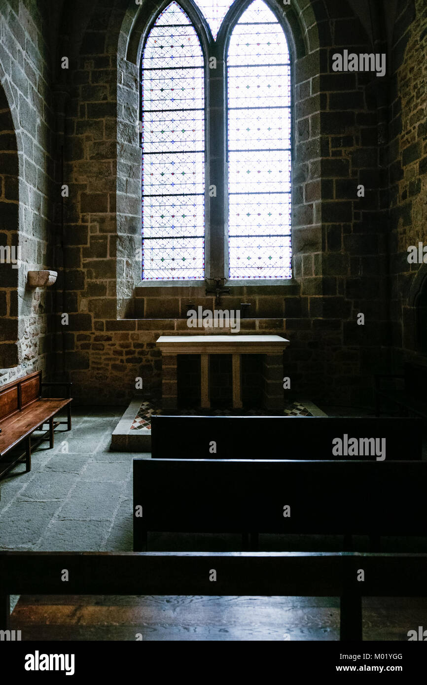 LE MONT SAINT-MICHEL - JULY 5, 2010: room in Saint Michael's Abbey. Le ...