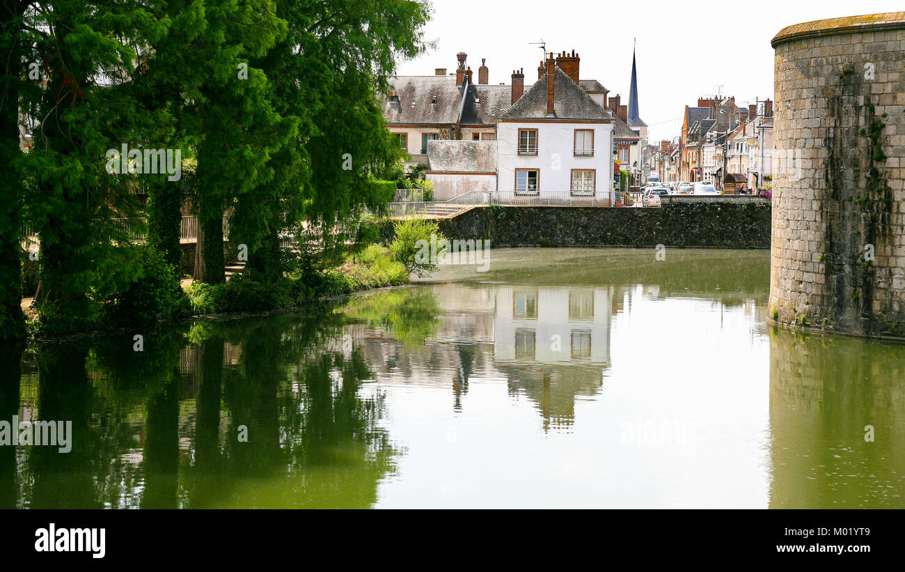 SULLY-SUR-LOIRE, FRANCE - JULY 9, 2010: view of urban houses near ...