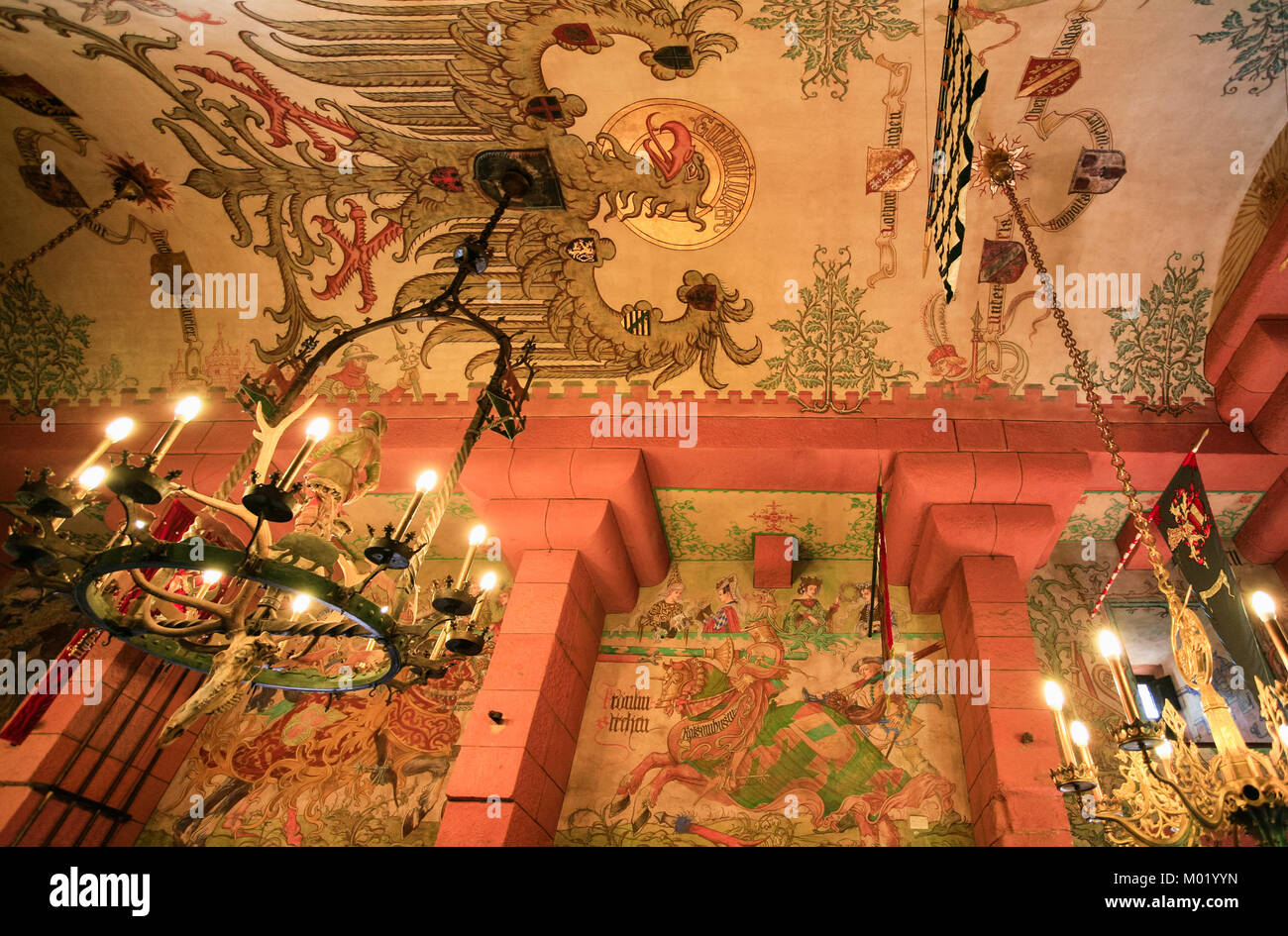 ORSCHWILLER, FRANCE - JULY 11, 2010: ceiling in hall in castle Chateau ...