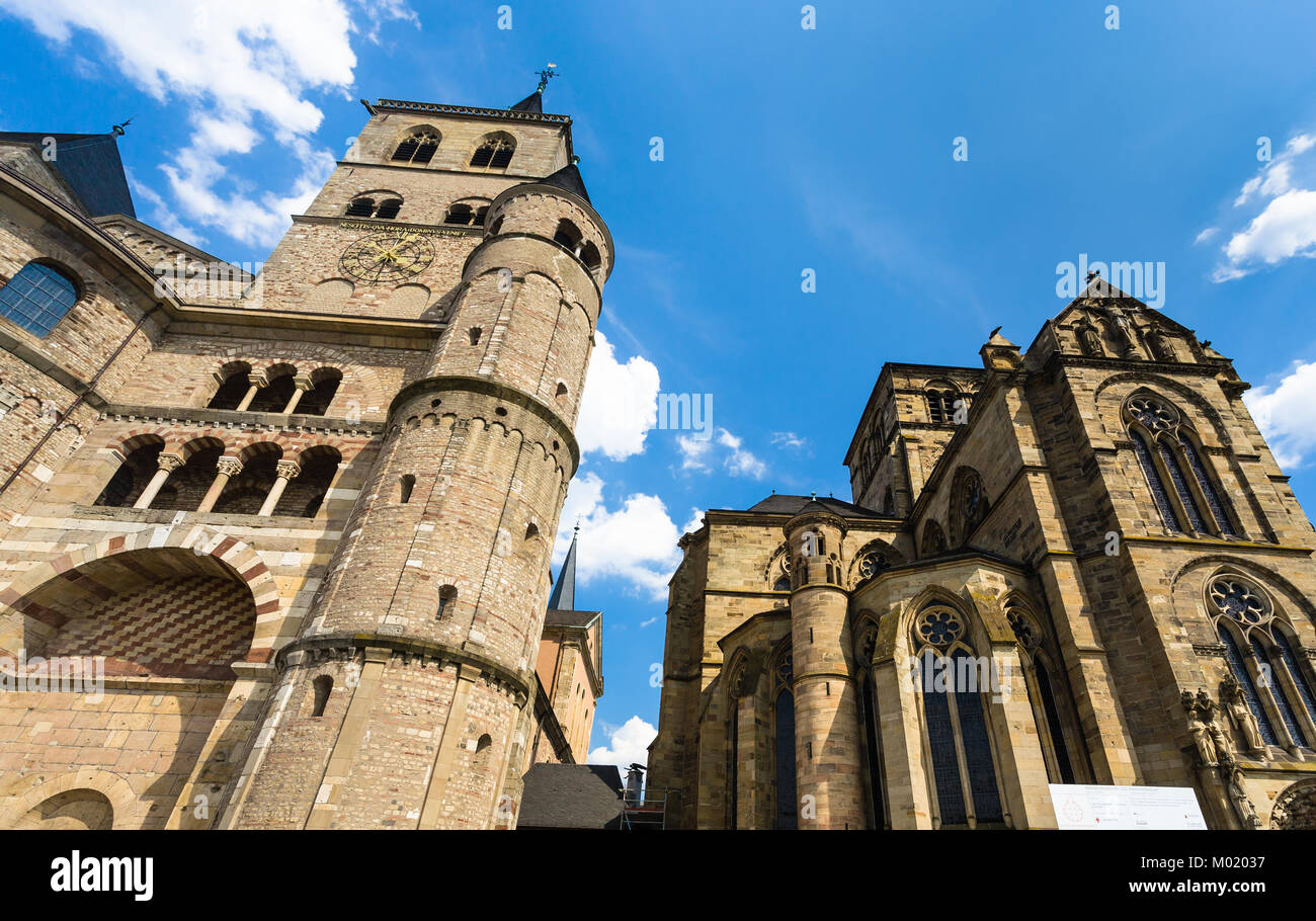 TRIER, GERMANY - JUNE 28, 2010: towers of Cathedral of Trier in summer ...