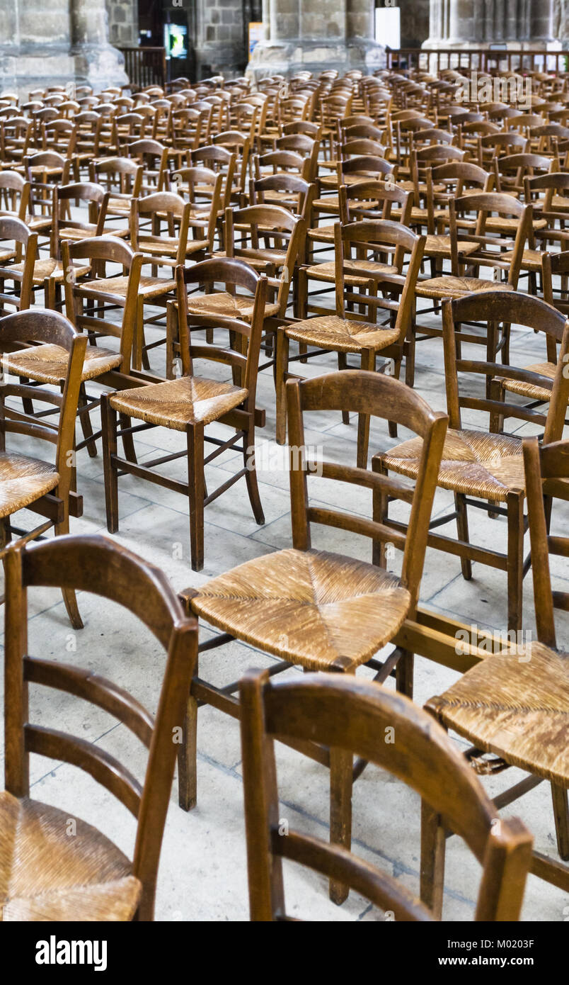 REIMS, FRANCE - JUNE 29, 2010: chairs in nave of Reims Cathedral (Notre ...