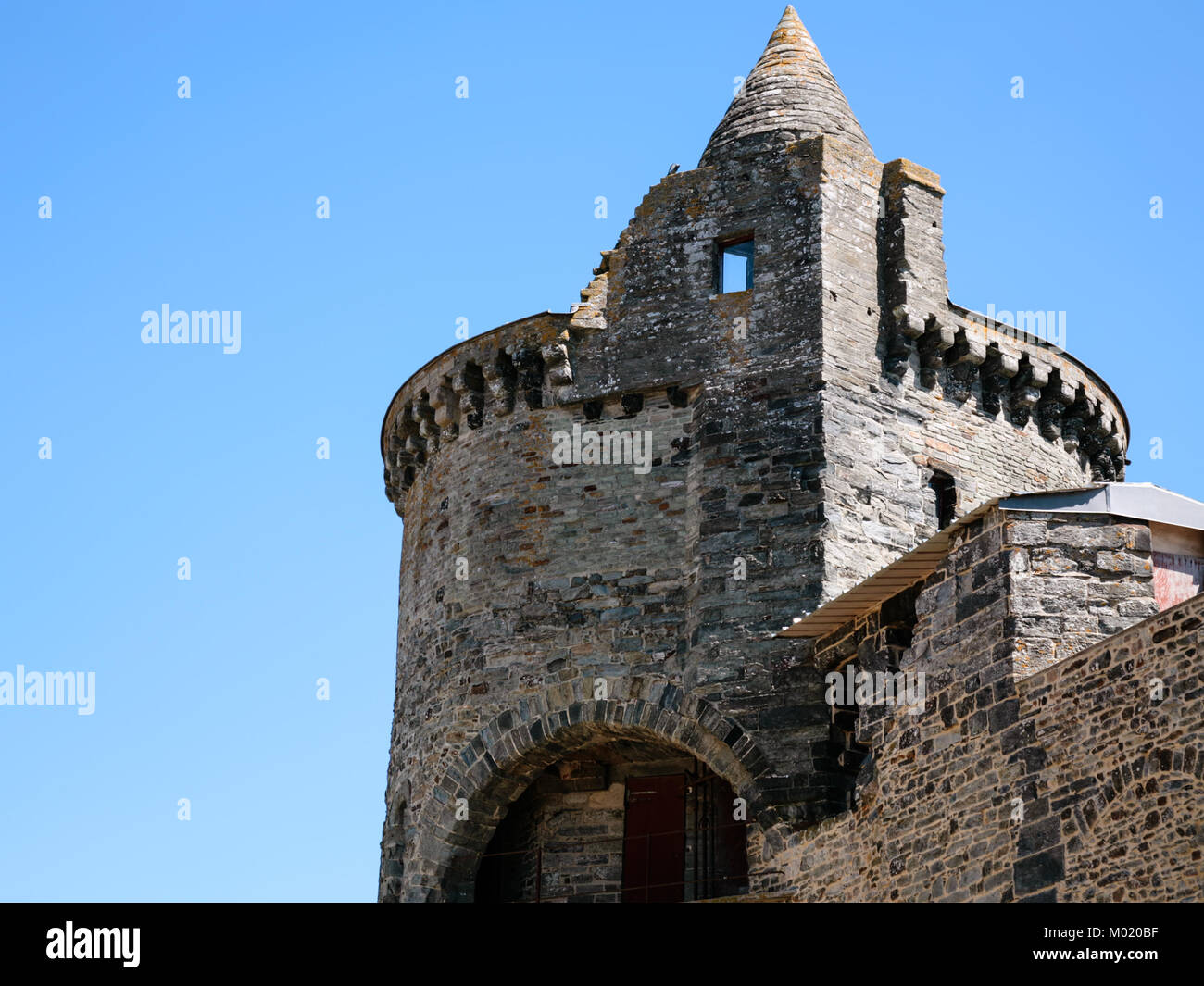VITRE, FRANCE - JULY 7, 2010: tower of medieval castle Chateau de Vitre ...