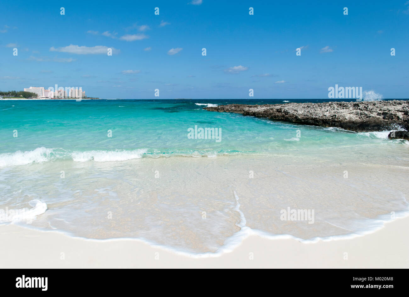 Small waves washing empty beach on Paradise island (Bahamas Stock Photo ...