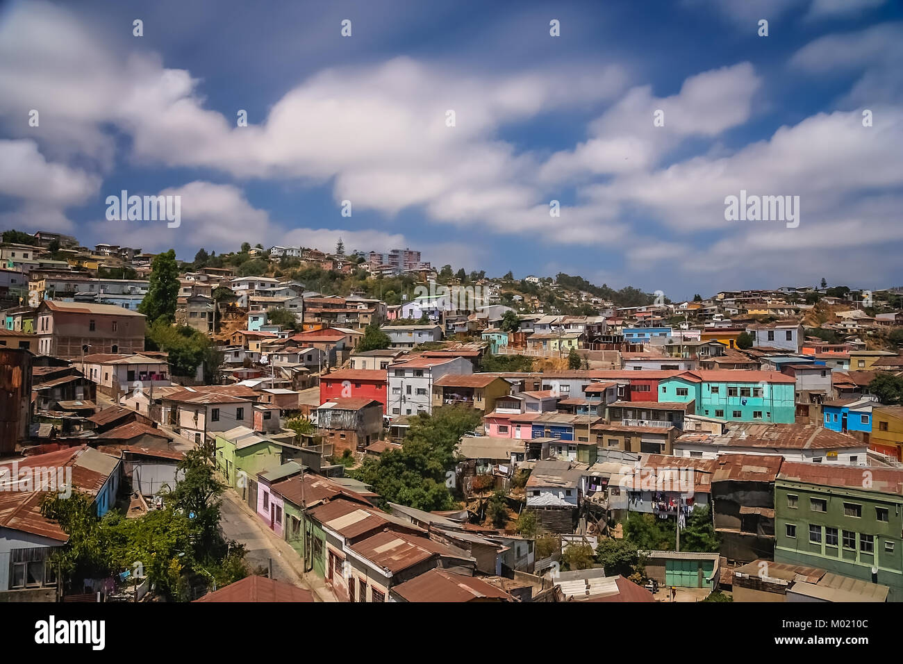 View of the roofs of homes in Valparaiso poor suburb, Chile Stock Photo ...