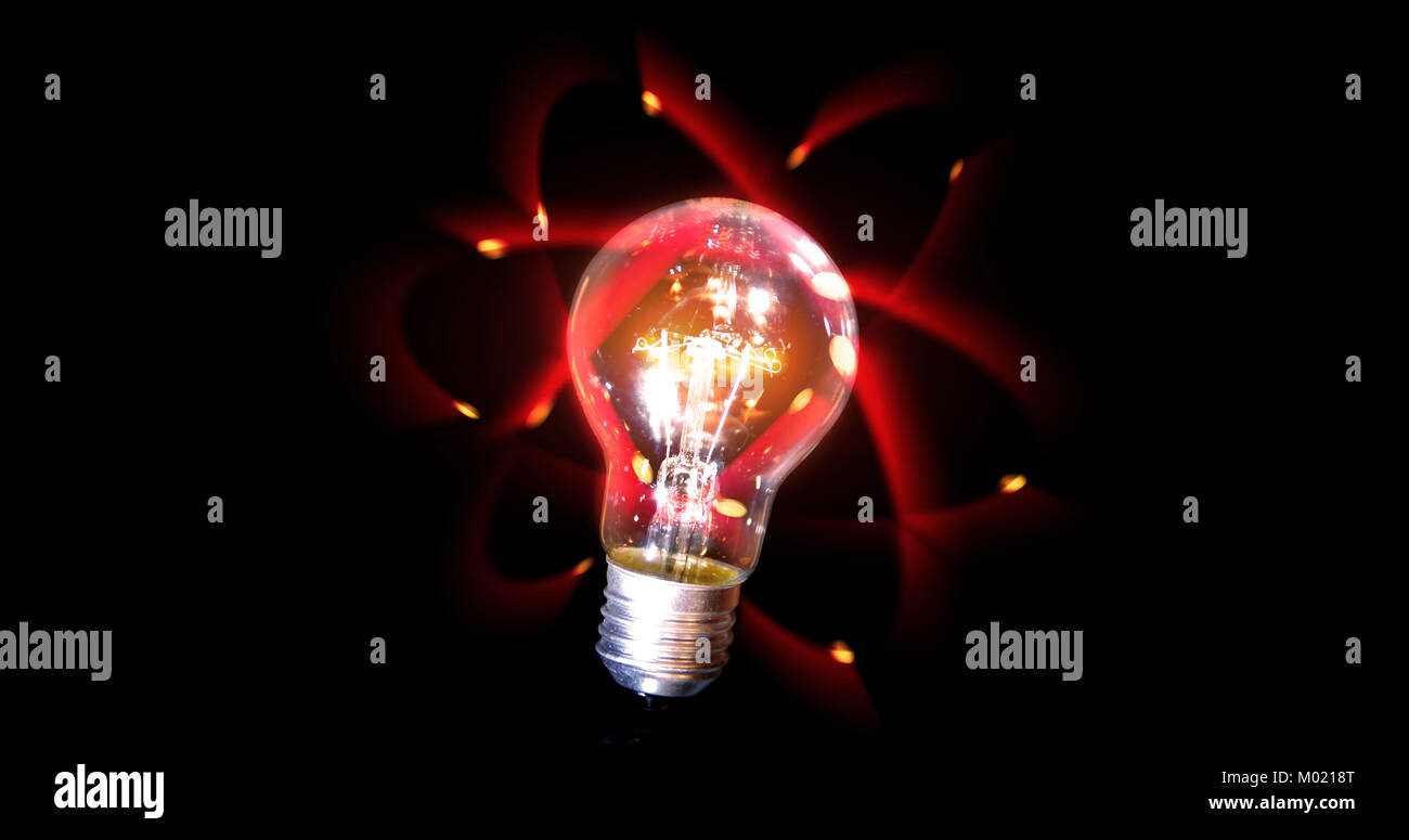 Blinking bulb with electrons flying on orbits around. Idea and ...