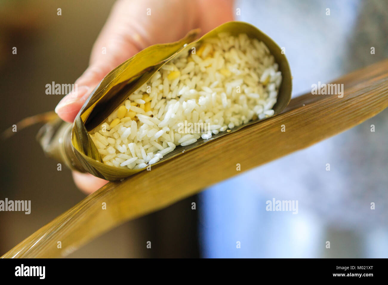 Traditional hand made Hak Gar Jung/rice parcels wrapped in bamboo leaf ...