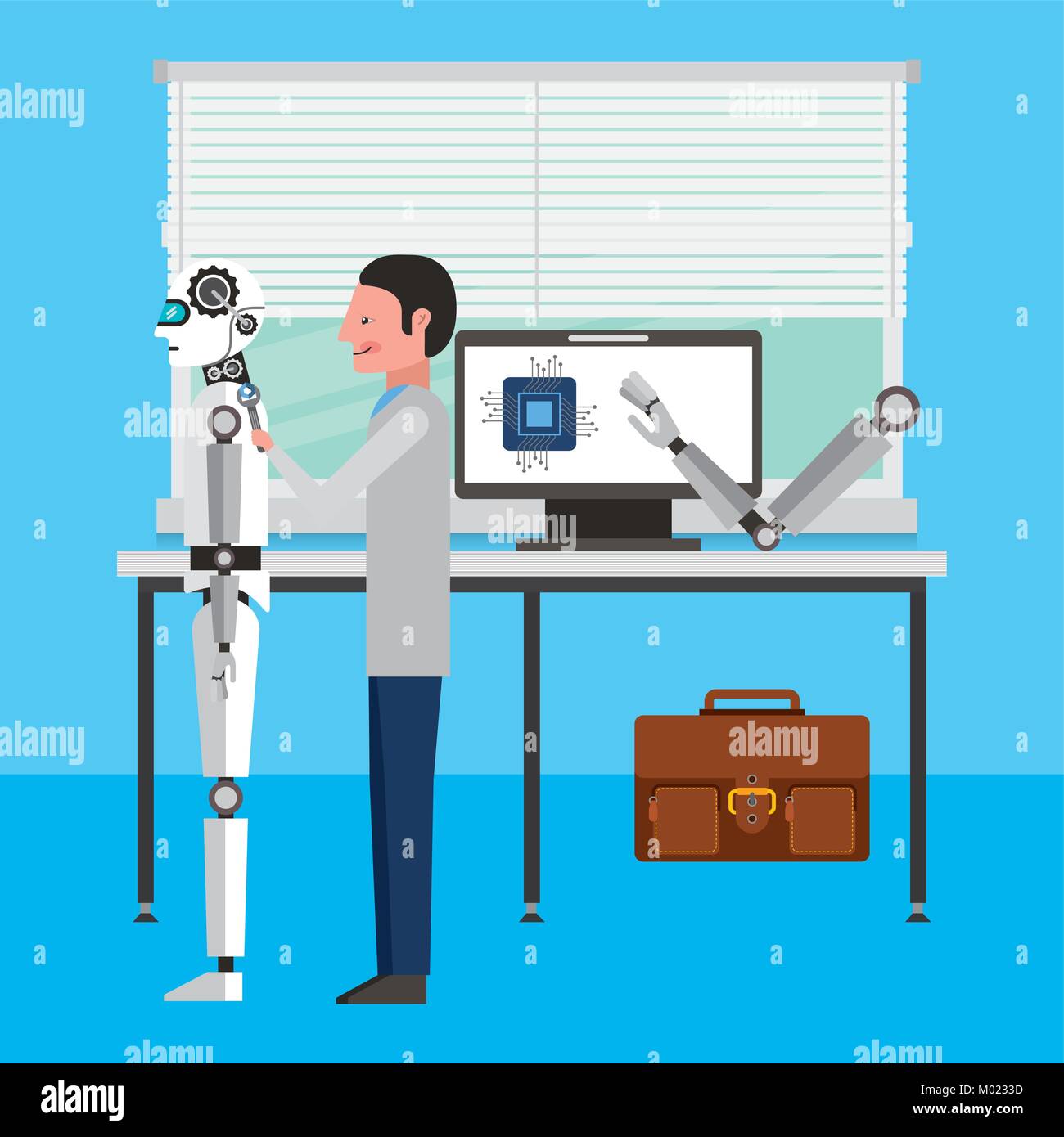 engineer repair artificial intelligence robot workshop Stock Vector ...