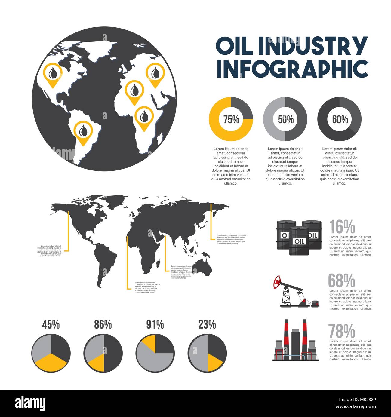 oil industry infographic gas extraction charts diagram with world map ...