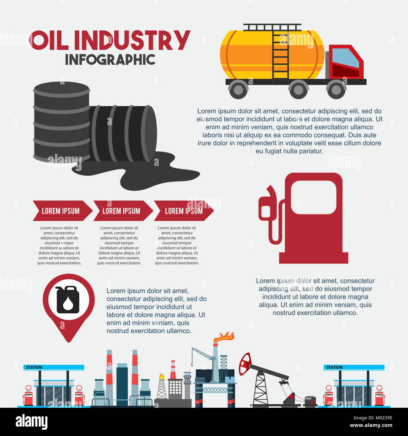 oil industry infographic barrel fuel gas station transport Stock Vector ...
