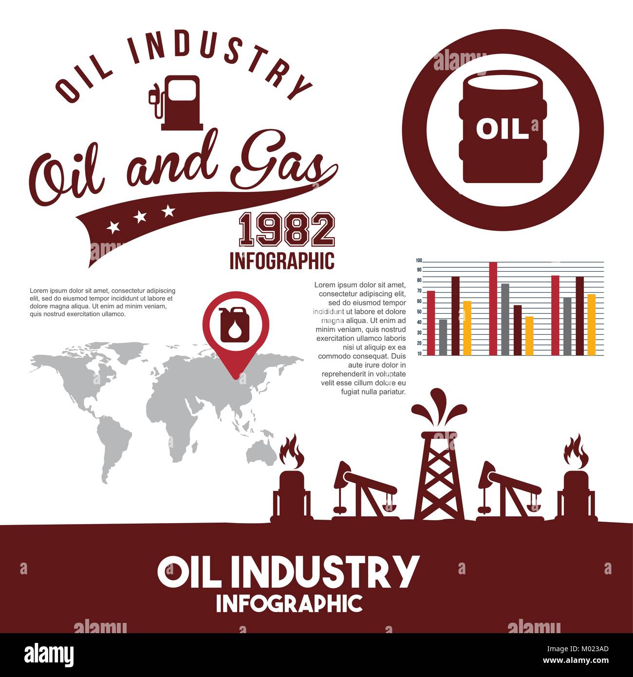 oil industry infographic gas pump map information retro Stock Vector ...