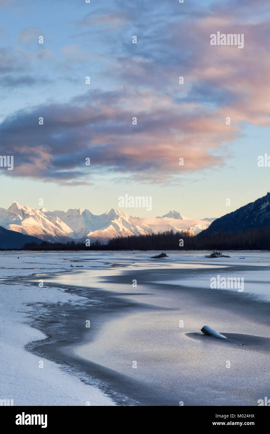 Chilkat river with the Coast Range mountains in Southeast Alaska near ...
